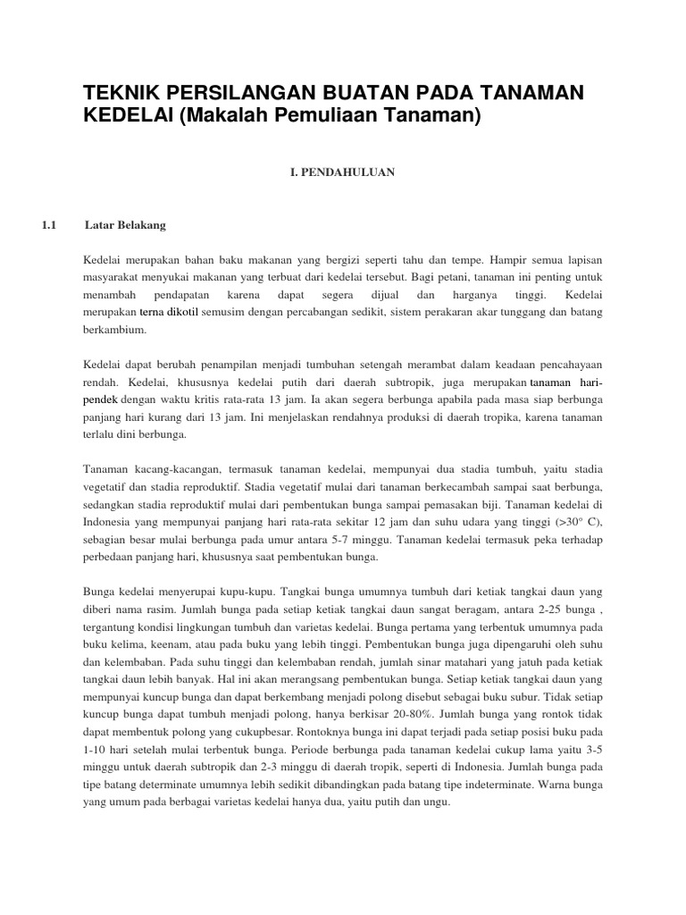 Teknik Persilangan Buatan Pada Tanaman Kedelai | PDF
