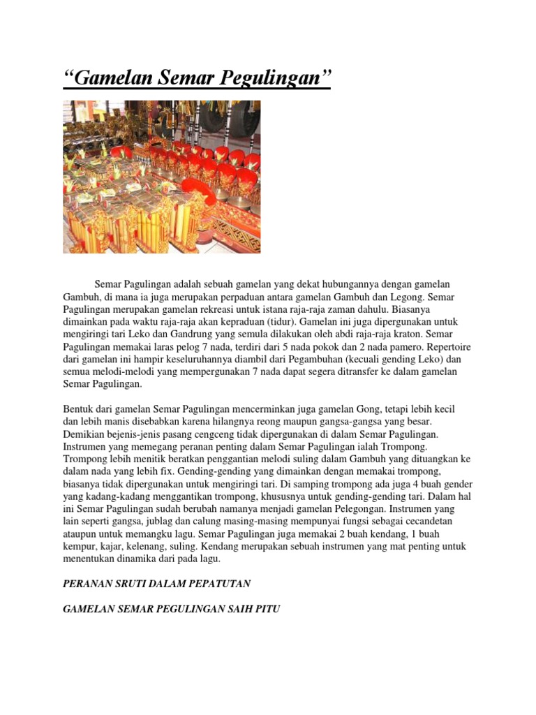 Gamelan Semar Pegulingan: Sejarah dan Fungsi | PDF | Seni