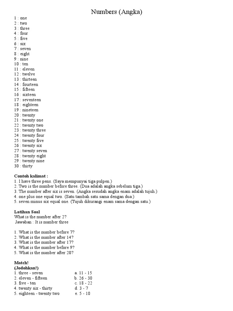 Numbers (Angka) | PDF