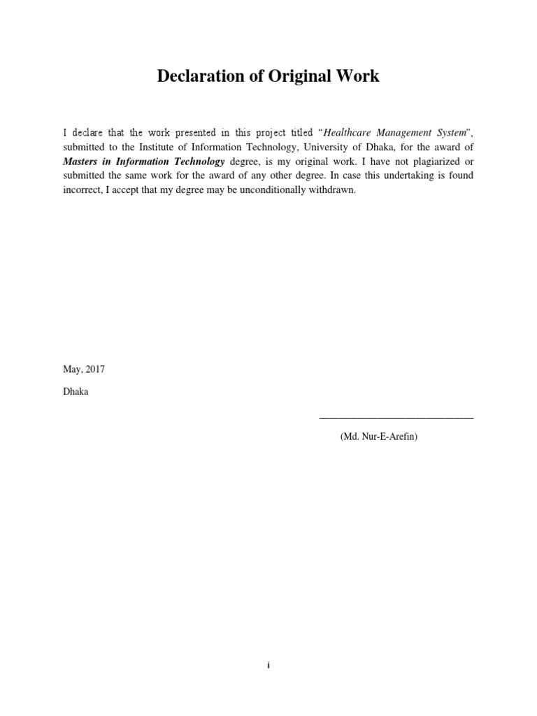 Declaration of Original Work | Download Free PDF | Systems Design ...