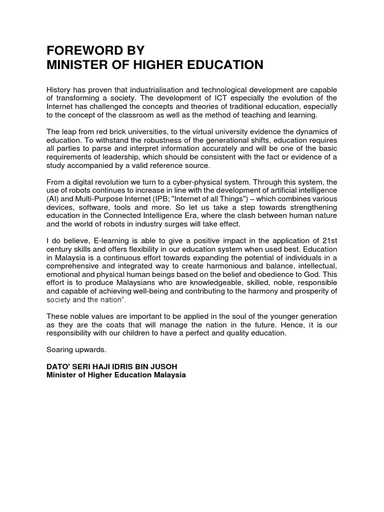 Example of Foreword | PDF | Educational Technology | Artificial ...