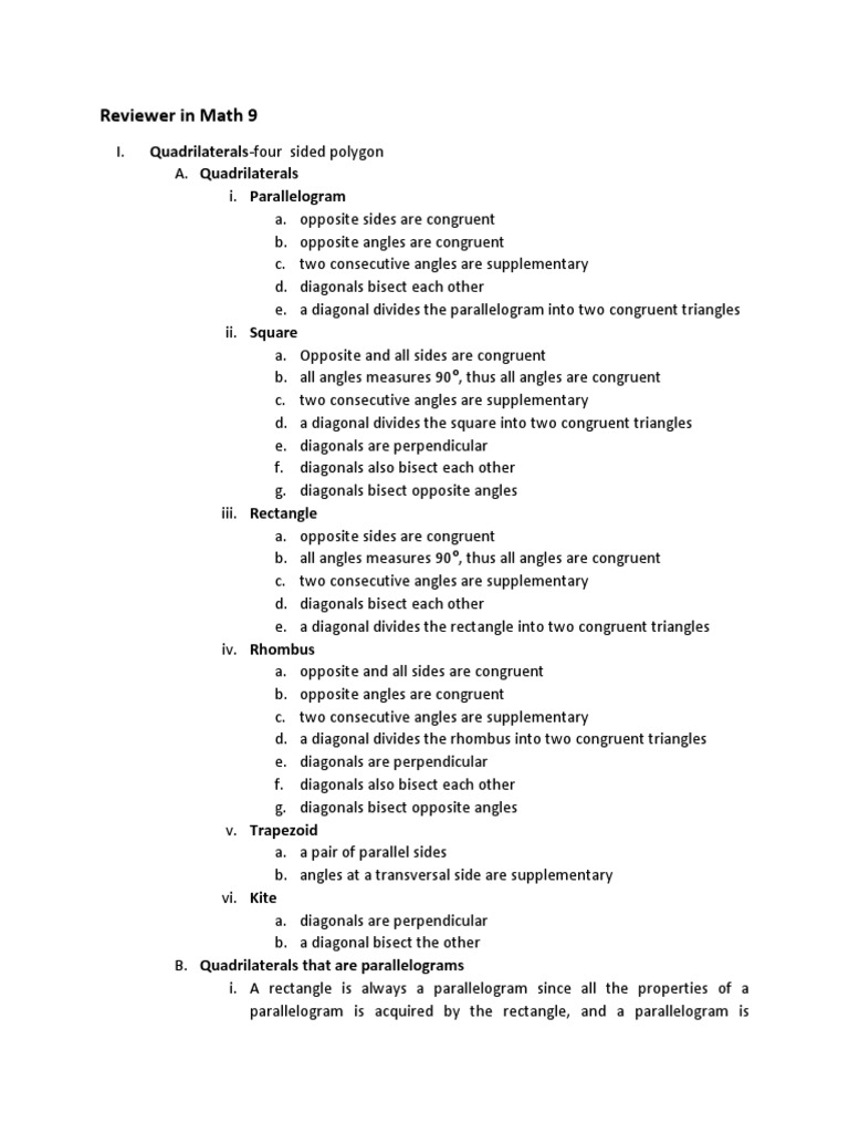 Reviewer in Math 9 3rd Quarter | Rectangle | Triangle