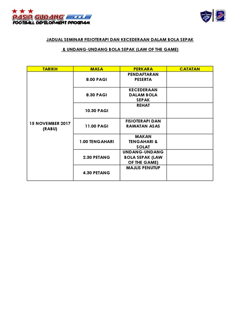 Seminar Fisioterapi & Hukum Bola 2017 | PDF
