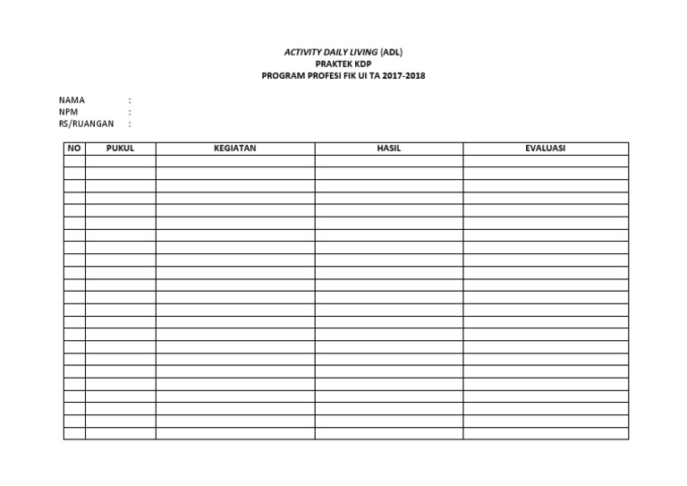 ADL Forms for KDP Practicum 2017-2018 | PDF | Career & Growth | Art