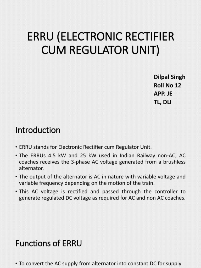ERRU (Electronic Rectification and Regulating Unit) | PDF | Rectifier ...