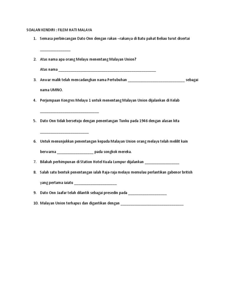 Soalan Kendiri Malayan Union | PDF