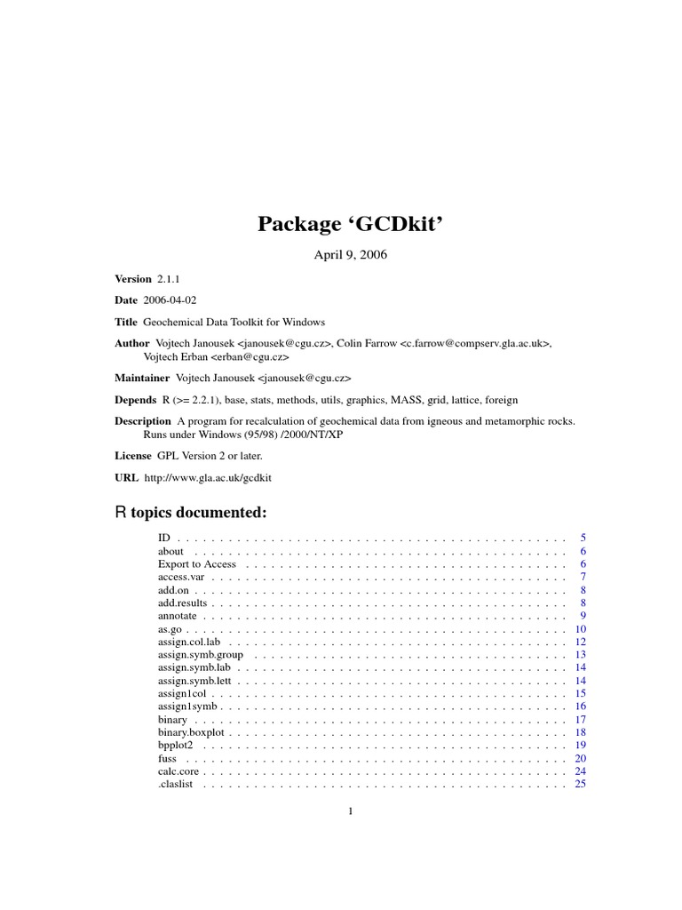 Documentation of Functions for the Geochemical Data Toolkit (GCDkit ...