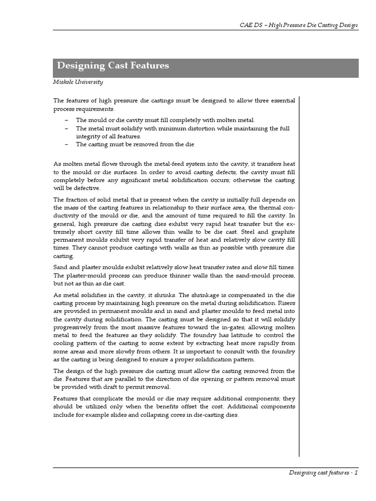CAE DS – Designing Cast Features | PDF | Casting (Metalworking) | Foundry