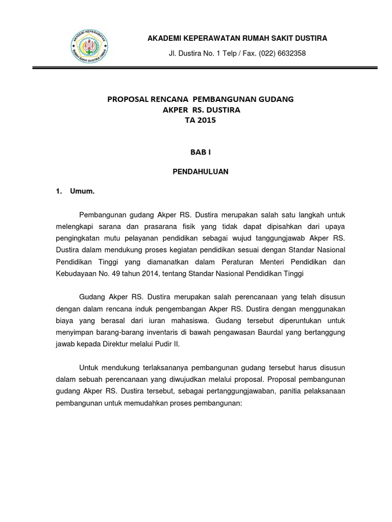 Proposal Pembangunan Gudang Akper Dustira | PDF
