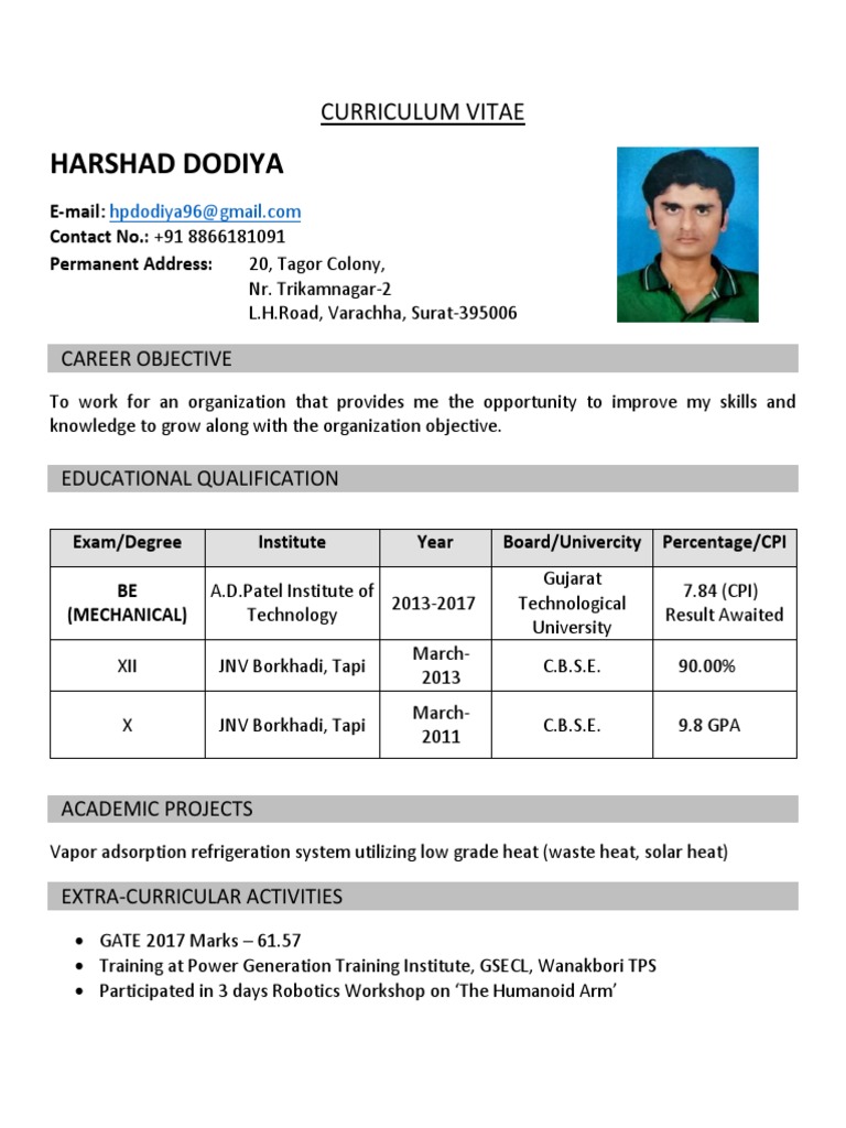 Harshad Dodiya: Curriculum Vitae | PDF | Behavior Modification | Learning