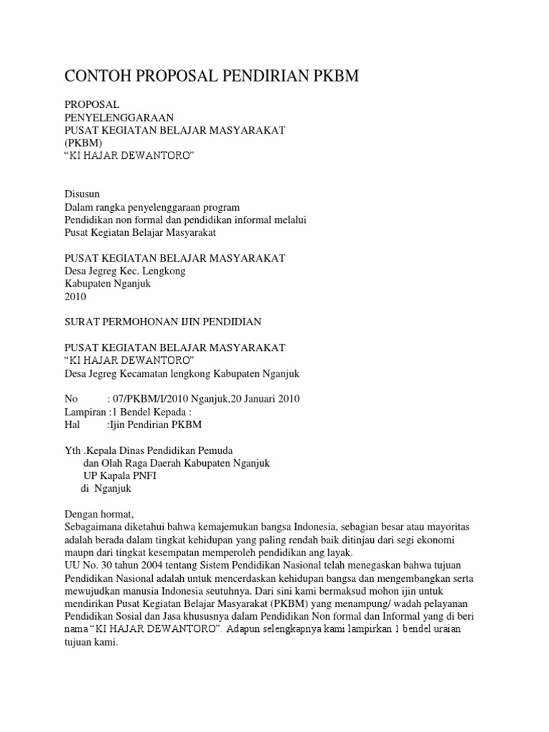 Contoh Proposal Pendirian PKBM | PDF
