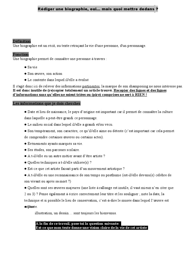 Faire Une Biographie | PDF