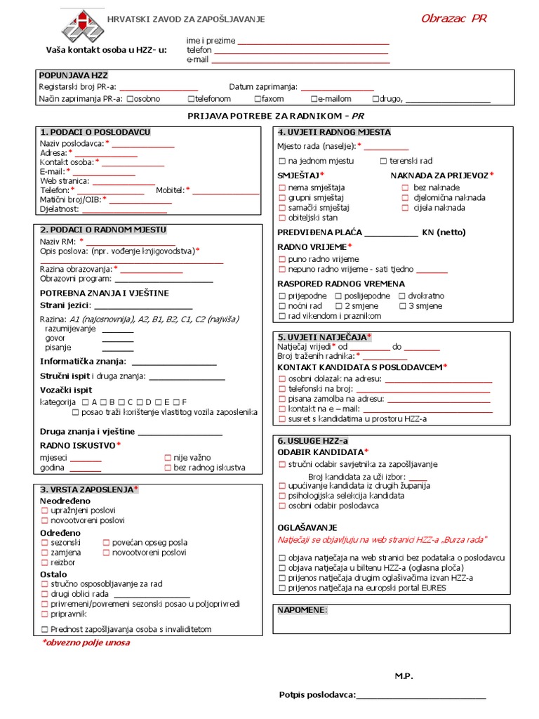 PR-prijava Potrebe Za Radnikom | PDF