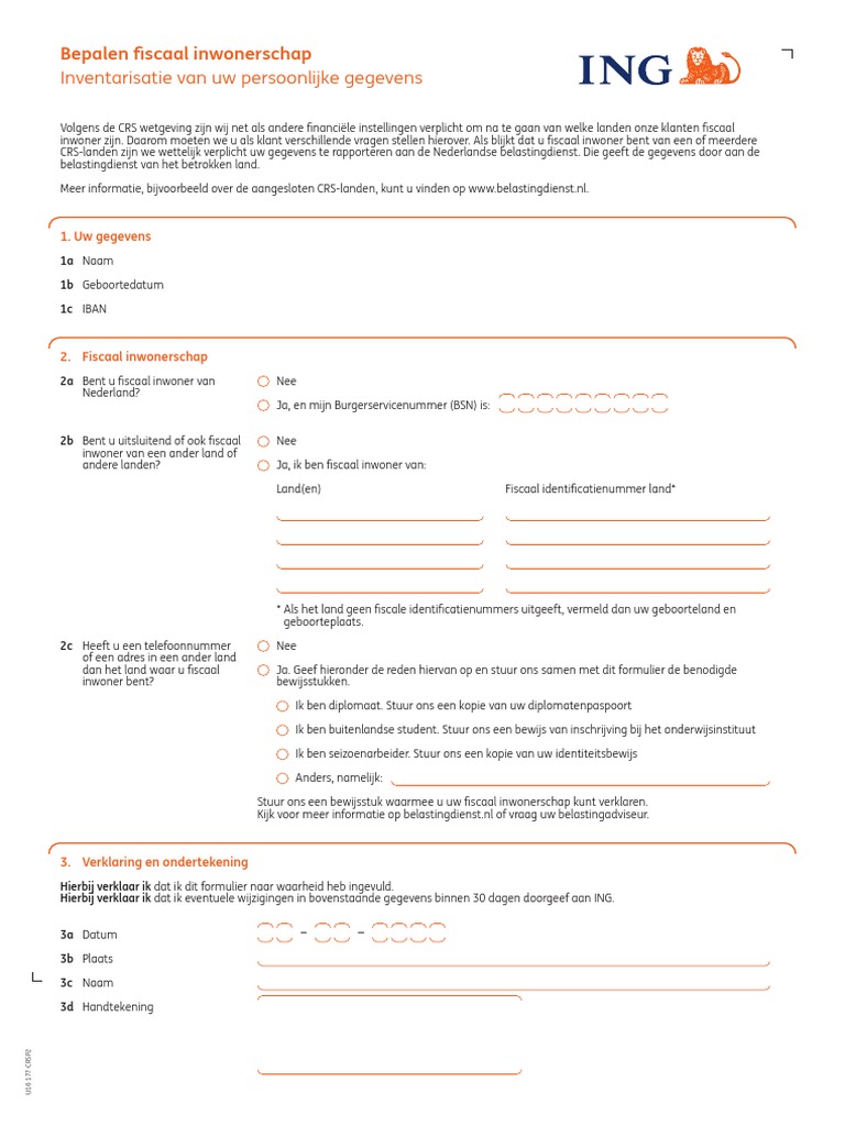 ING Bepalen Fiscaal Inwonerschap Antwoordformulier Tcm162 129588 | PDF