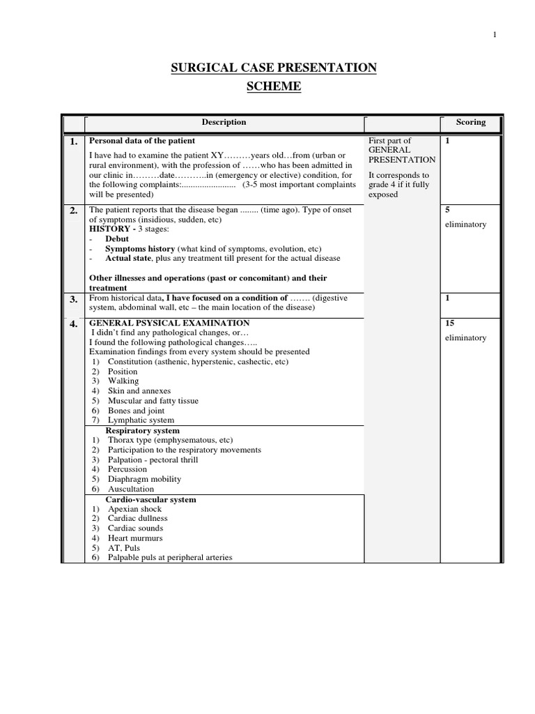 Surgical Case Presentation Scheme | PDF | Medical Diagnosis | Surgery