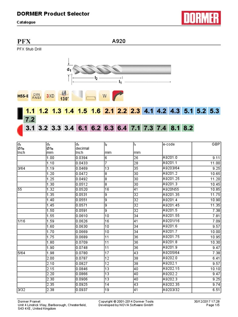 Dormer Catalouge Data Sheet A920 | PDF | Tools | Business