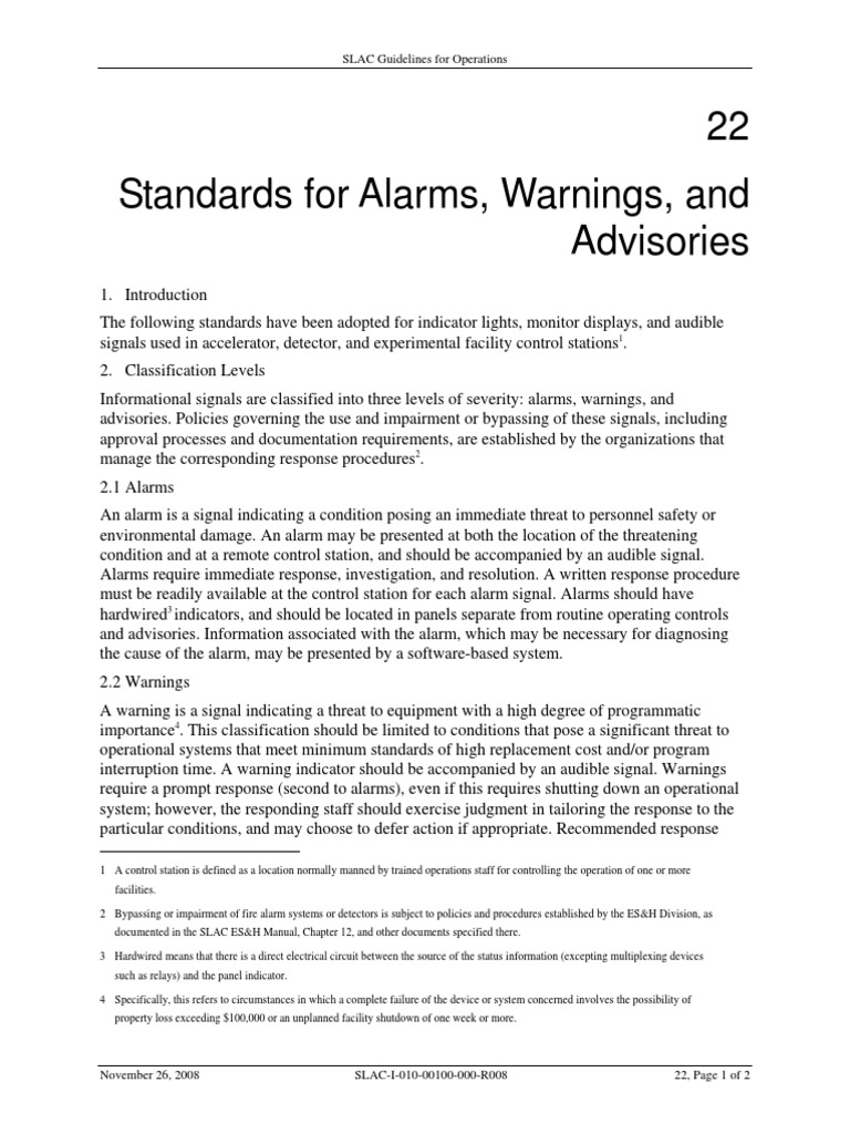 22 Standards For Alarms, Warnings, and Advisories: SLAC Guidelines For ...