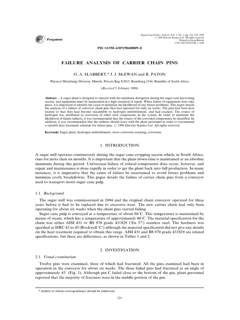 Failure Analysis of Carrier Chain Pins | PDF | Strength Of Materials ...