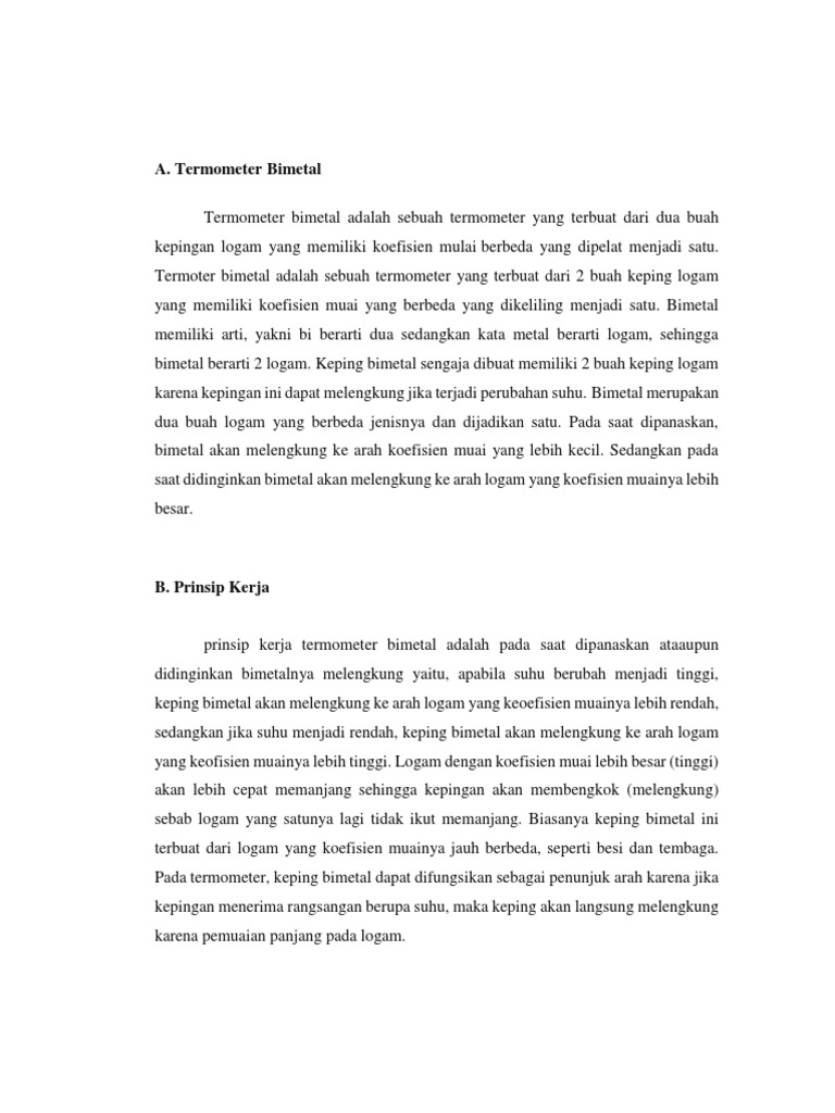 Prinsip Kerja Termometer Bimetal | PDF