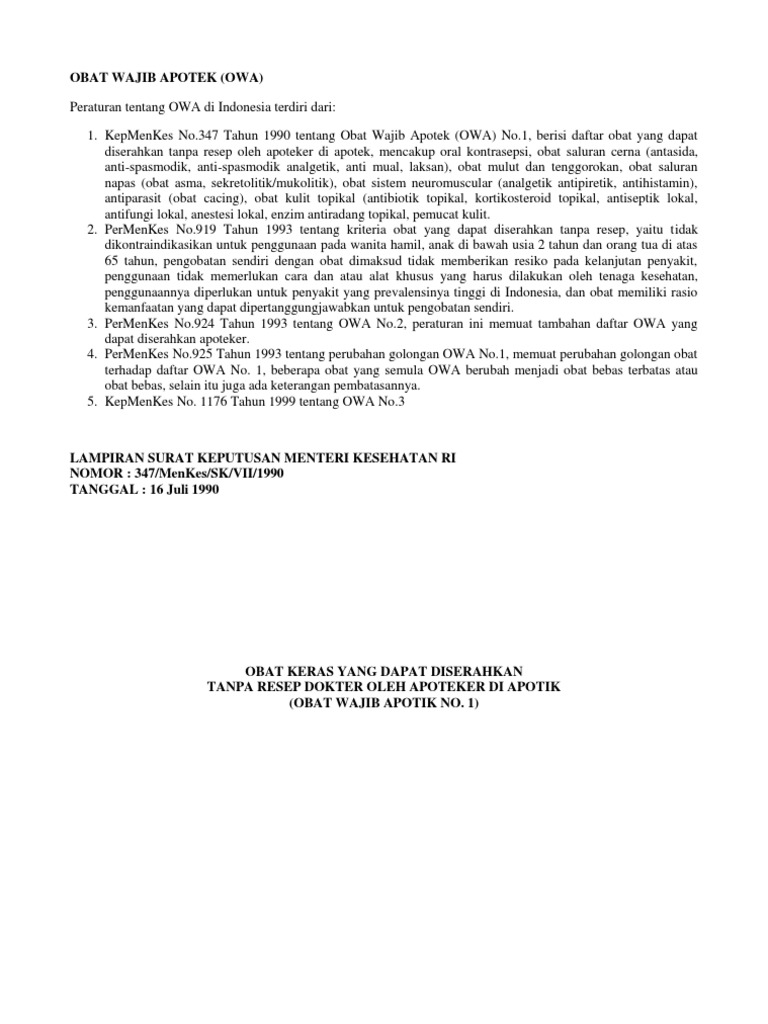 Daftar Obat Wajib Apotek 2025 | PDF