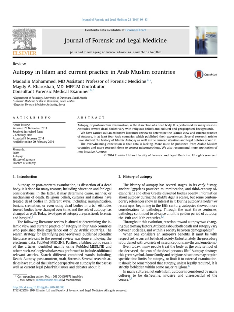 Autopsy in Islam and Current Practice in Arab Muslim Countries History ...