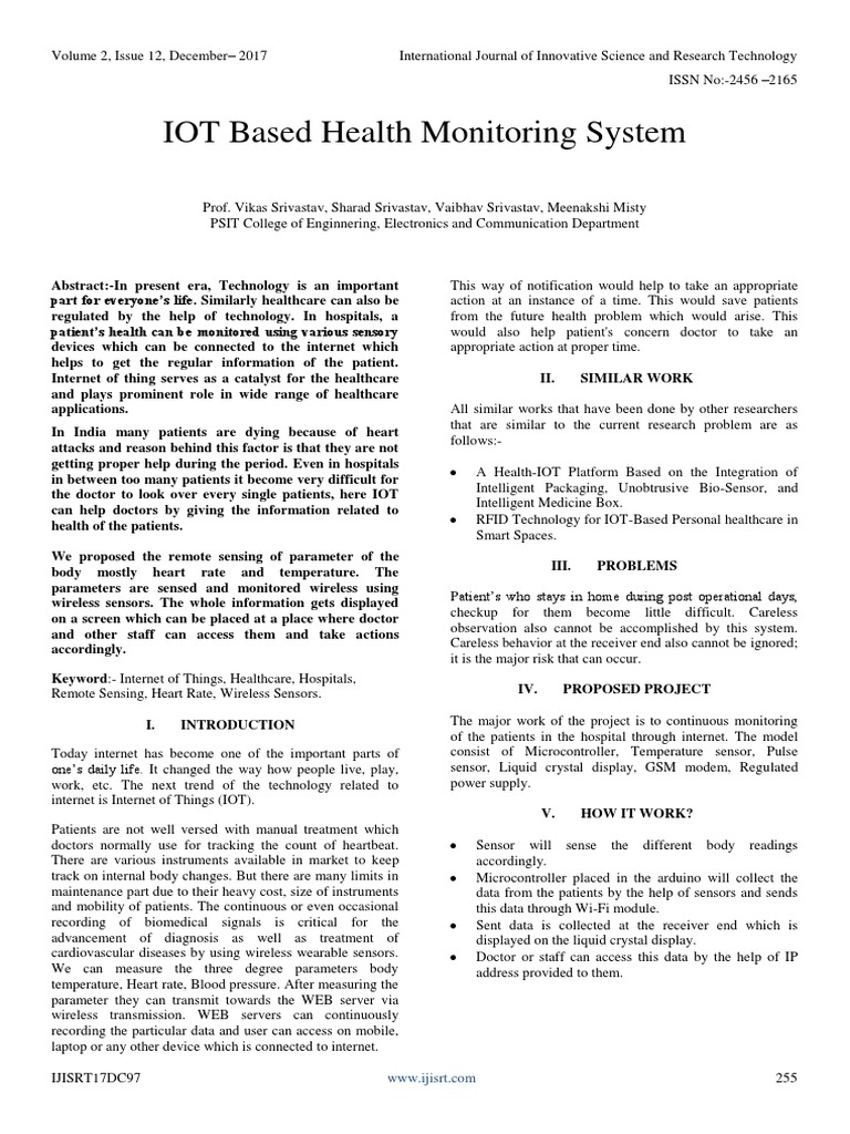 IOT Based Health Monitoring System | PDF | Monitoring (Medicine ...