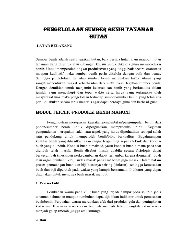 Teknik Produksi Benih Mahoni Berkualitas | PDF