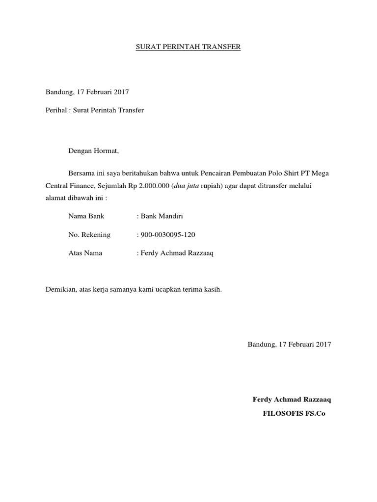 Surat Perintah Transfer | PDF