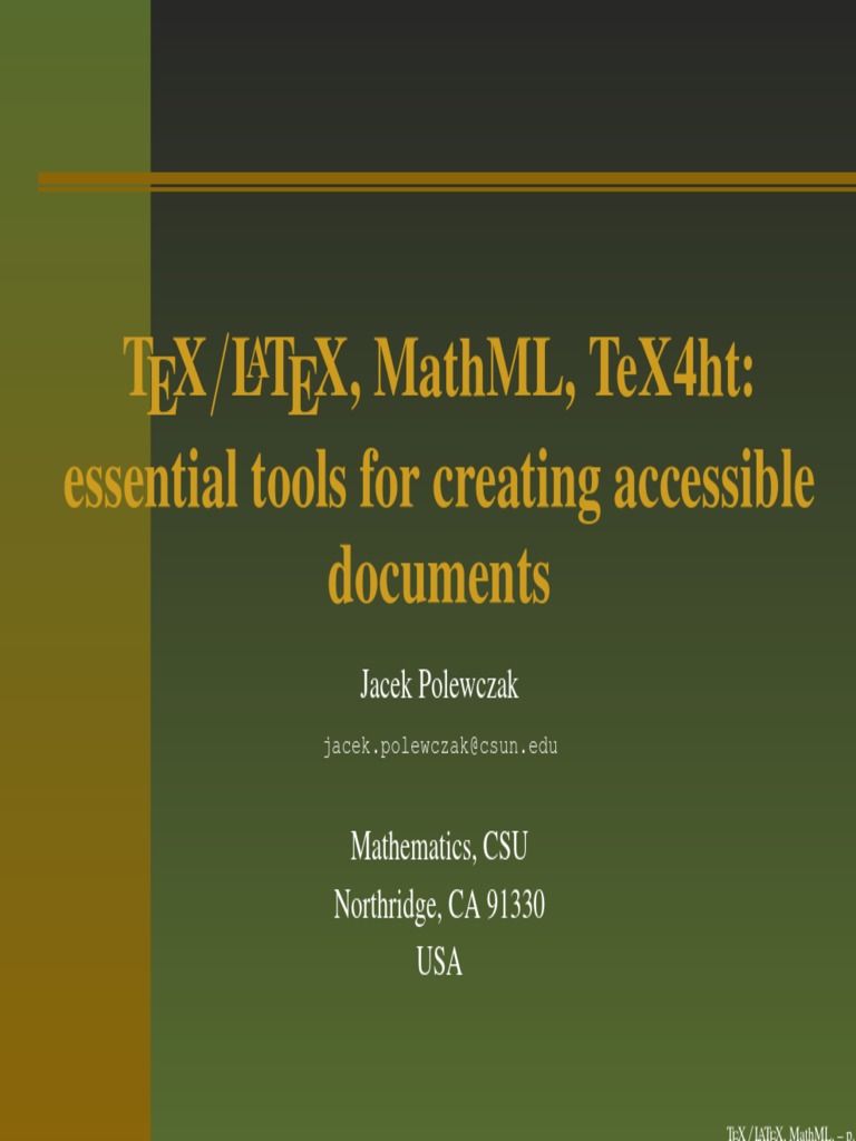 Tex/L Tex, Mathml, Tex4Ht: Essential Tools For Creating Accessible Documents | PDF | Matlab ...