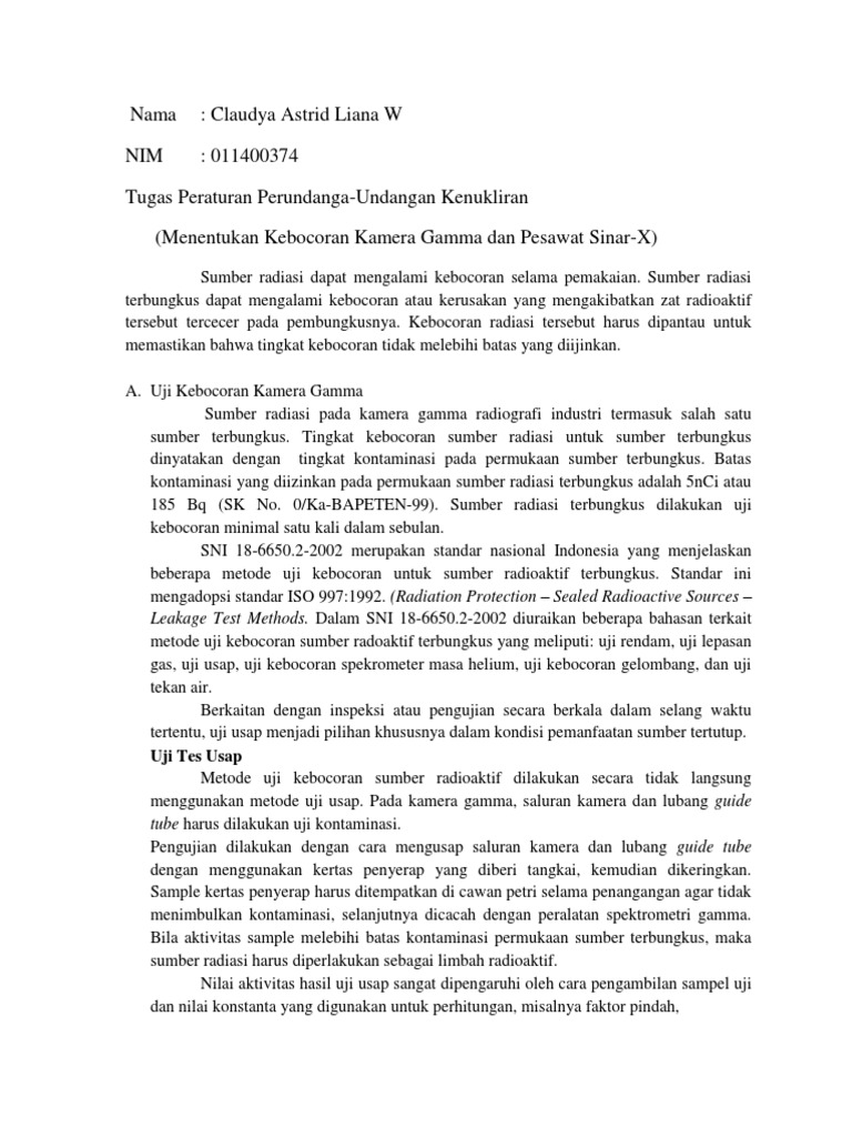 Uji Kebocoran Kamera Gamma dan Sinar-X | PDF
