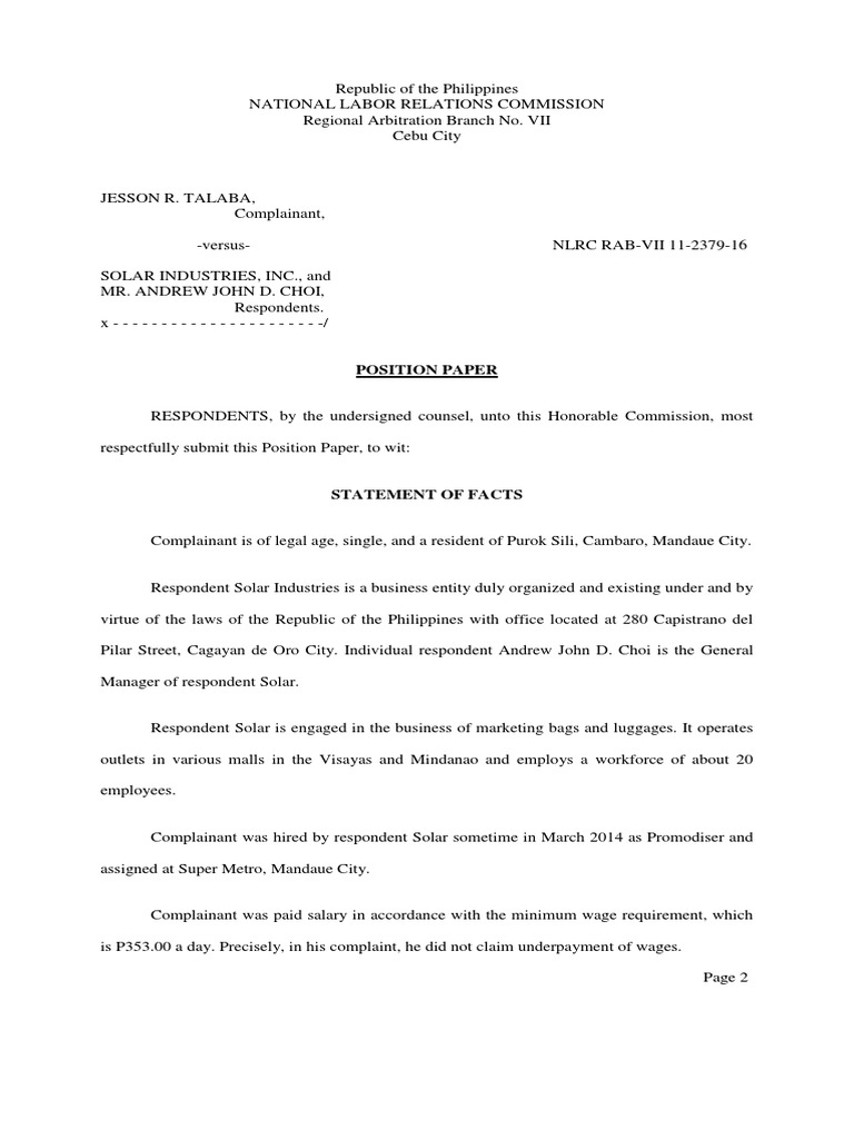 Position Paper NLRC | PDF | Employment | Burden Of Proof (Law)