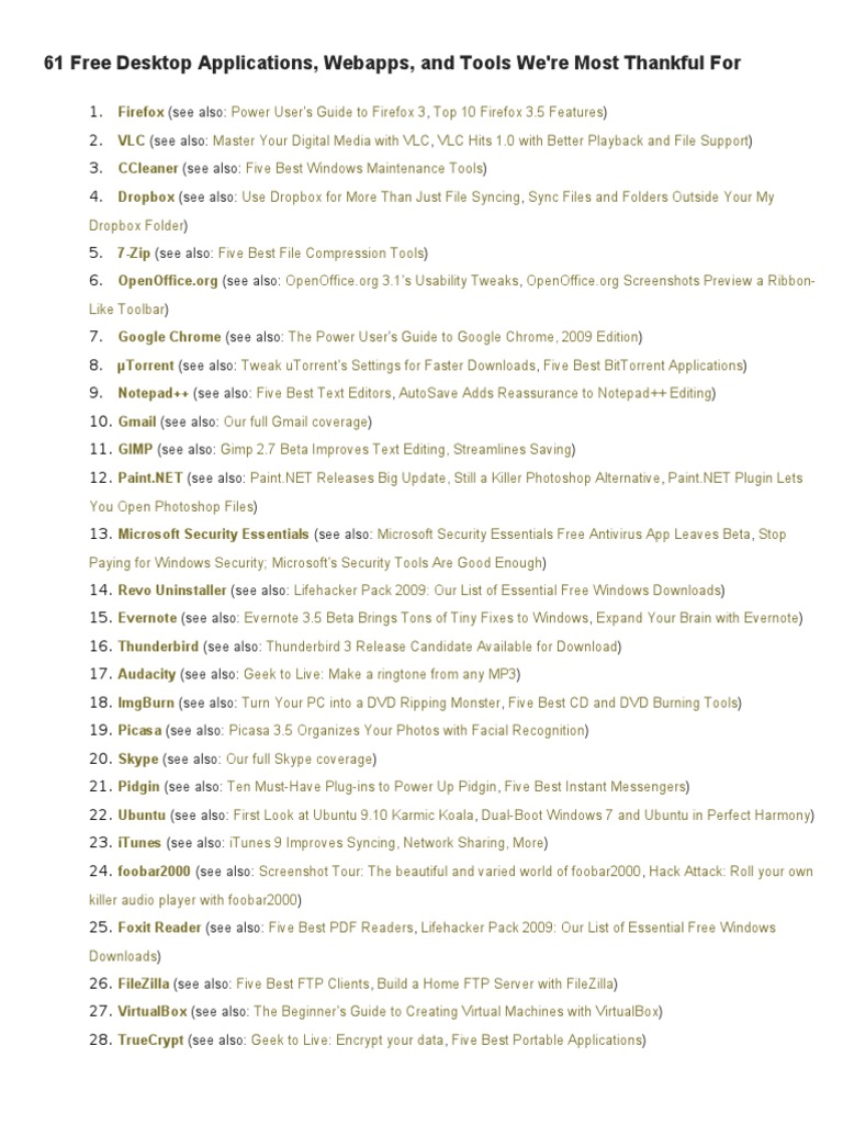 61 Essential Free Desktop Tools | PDF | Evernote | Software Release ...