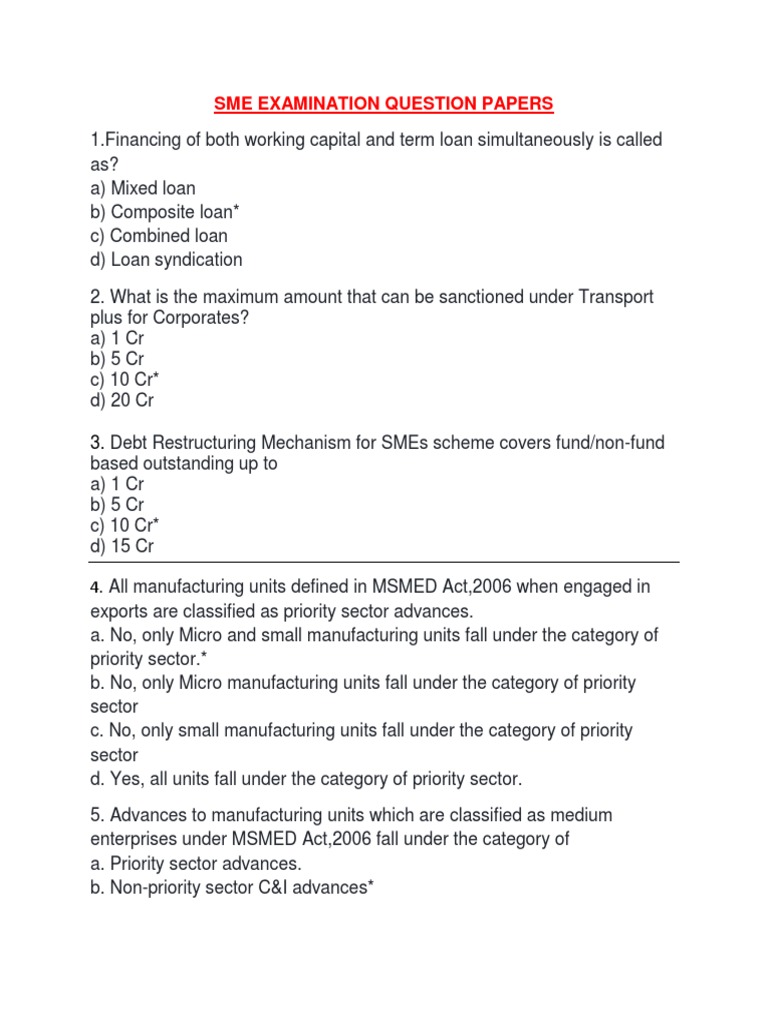 Sme Examination Question Papers | PDF | Small And Medium Sized ...