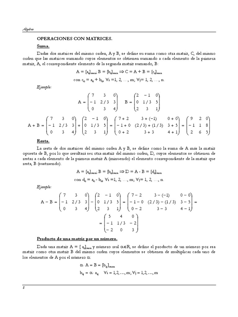 Microsoft Word - Matrices | Matriz (Matemáticas) | Sustracción