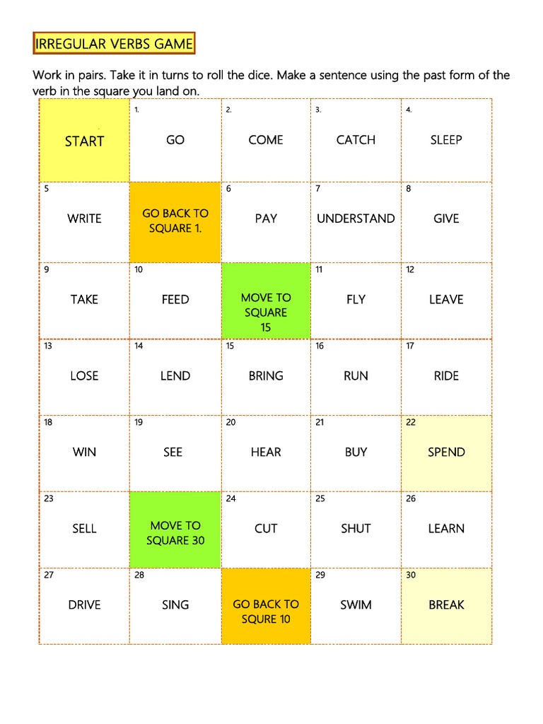 Irregular Verbs Game Past Simple Boardgames 102713 | PDF