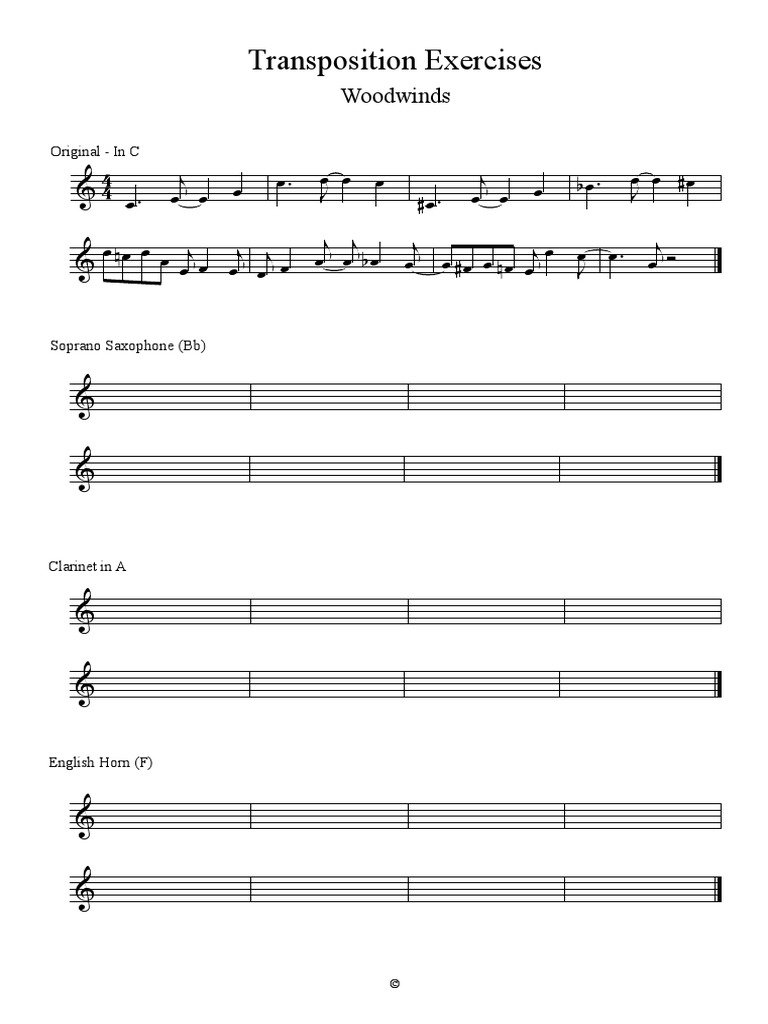 Transposition Exercises - Woodwinds PDF | PDF