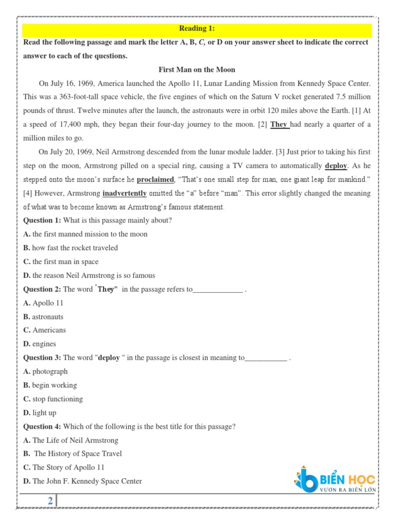 Reading Comprehension | PDF | Tide | Apollo 11