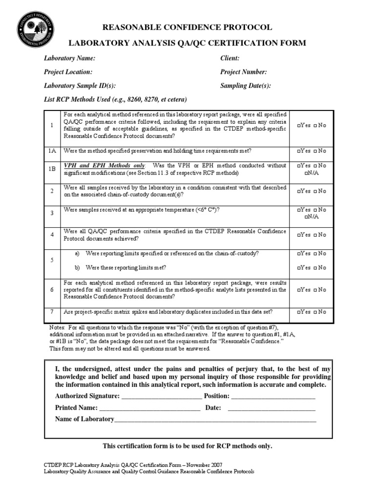 RCP Lab Analysis Qaqc Certification Form | PDF | Business