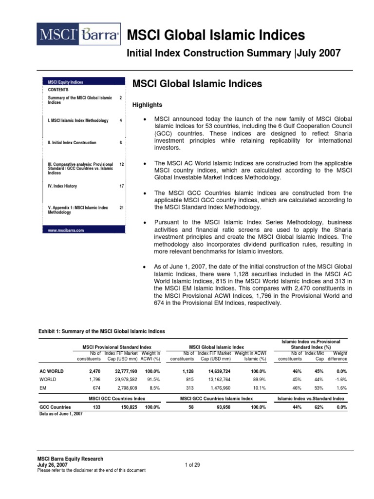 Guide To MSCI Global Islamic Indices | PDF | Stock Market Index | Interest
