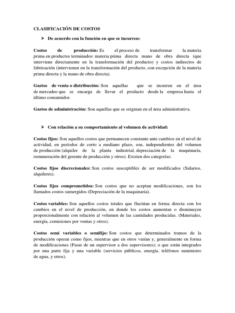 Clasificación de Costos | PDF | Costo | Ciencias económicas