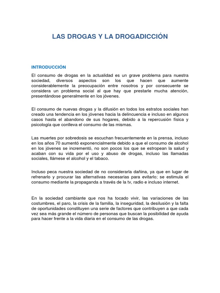 Las Drogas y La Drogadiccion | PDF | La dependencia de sustancias | Drogas