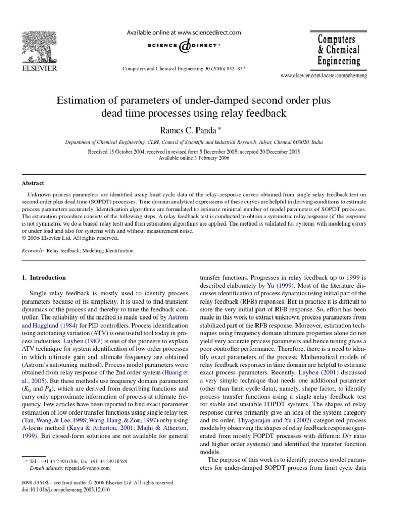 Estimation of Parameters of Under-Damped Second Order Plus Dead Time Processes Using Relay ...