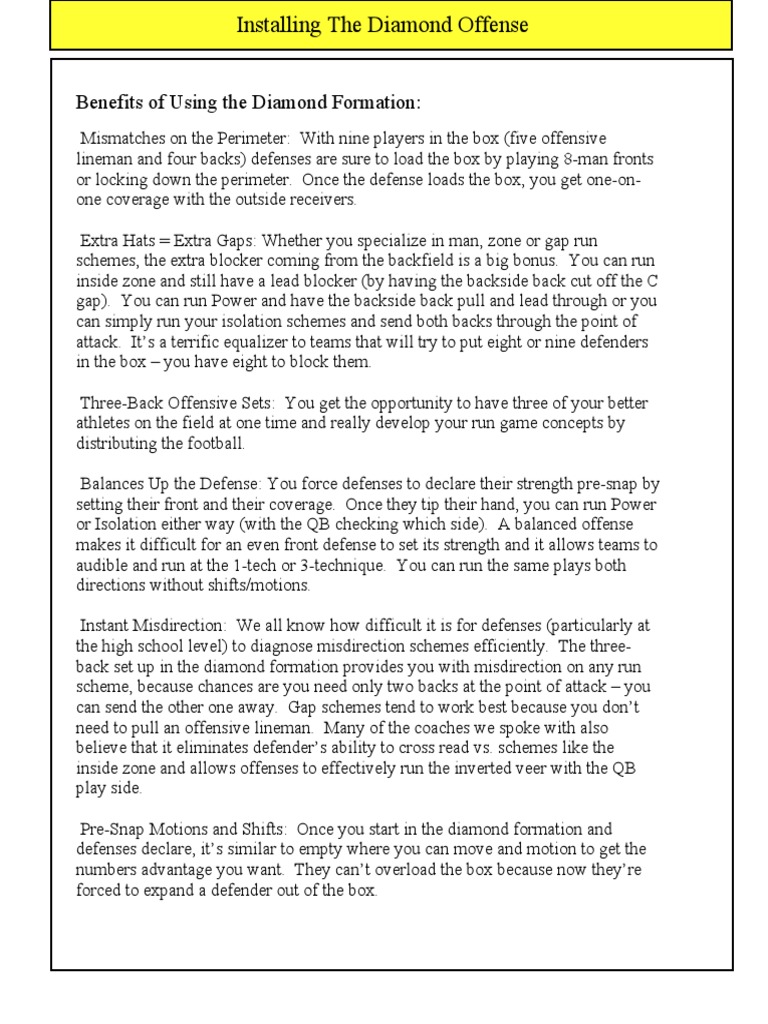 Reasons For Diamond Formations | PDF | Quarterback | Team Sports