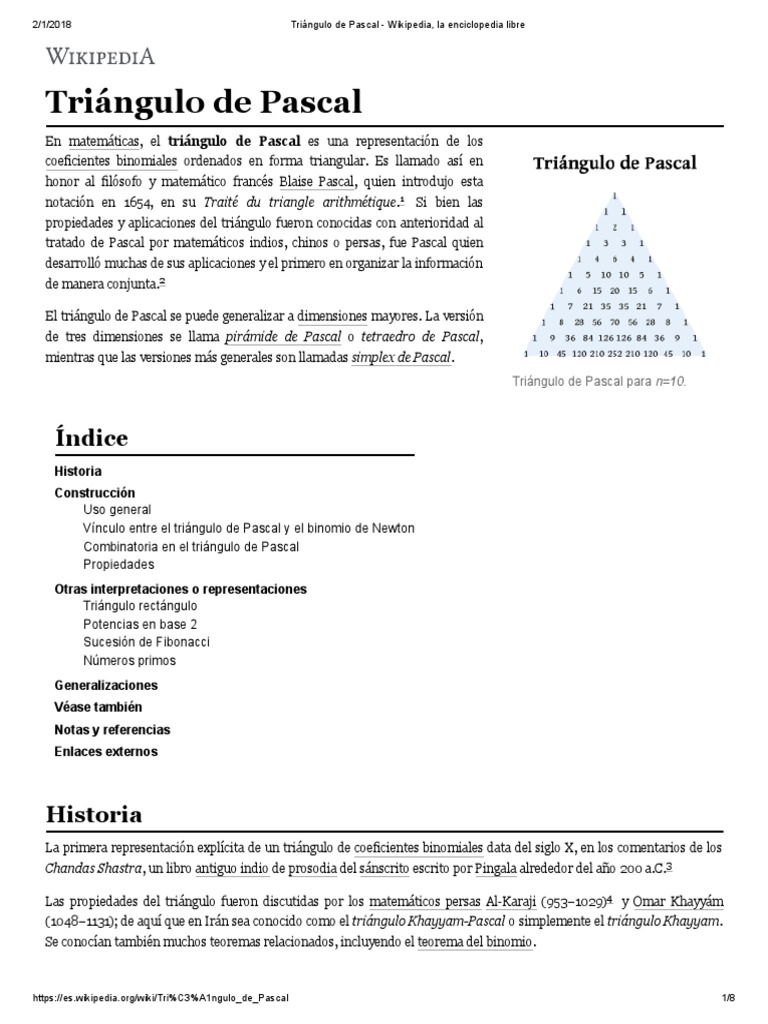 Triángulo de Pascal | PDF | Combinatoria | Matemática Elemental