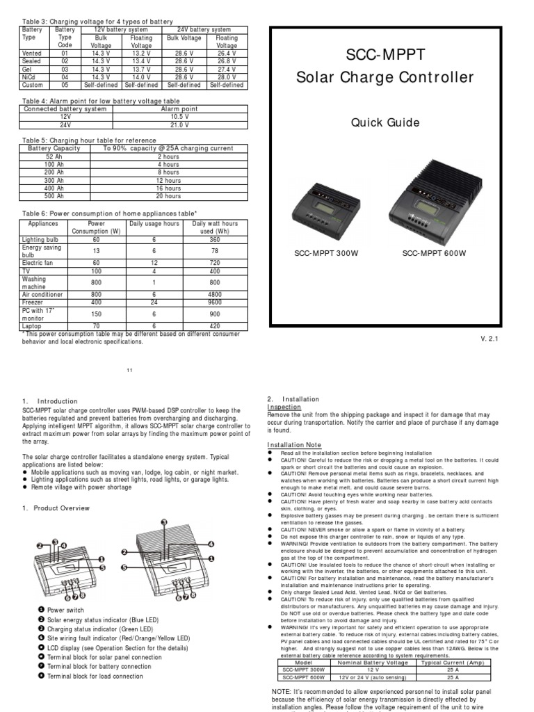 SCC MPPT Manual 300 600 | PDF | Battery Charger | Electrical Wiring