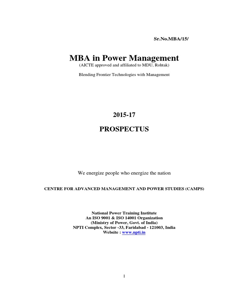 MBA in Power Management: Prospectus | PDF | University And College ...
