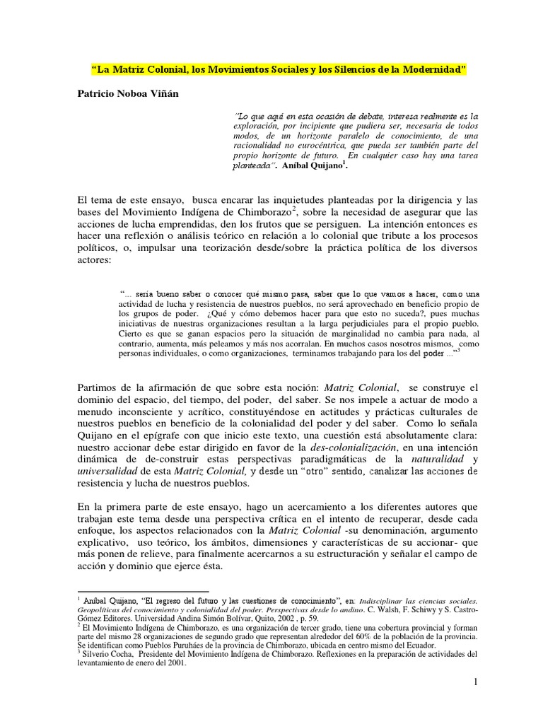 Matriz Colonial Patrico Noboa | PDF | Conocimiento | Sociedad