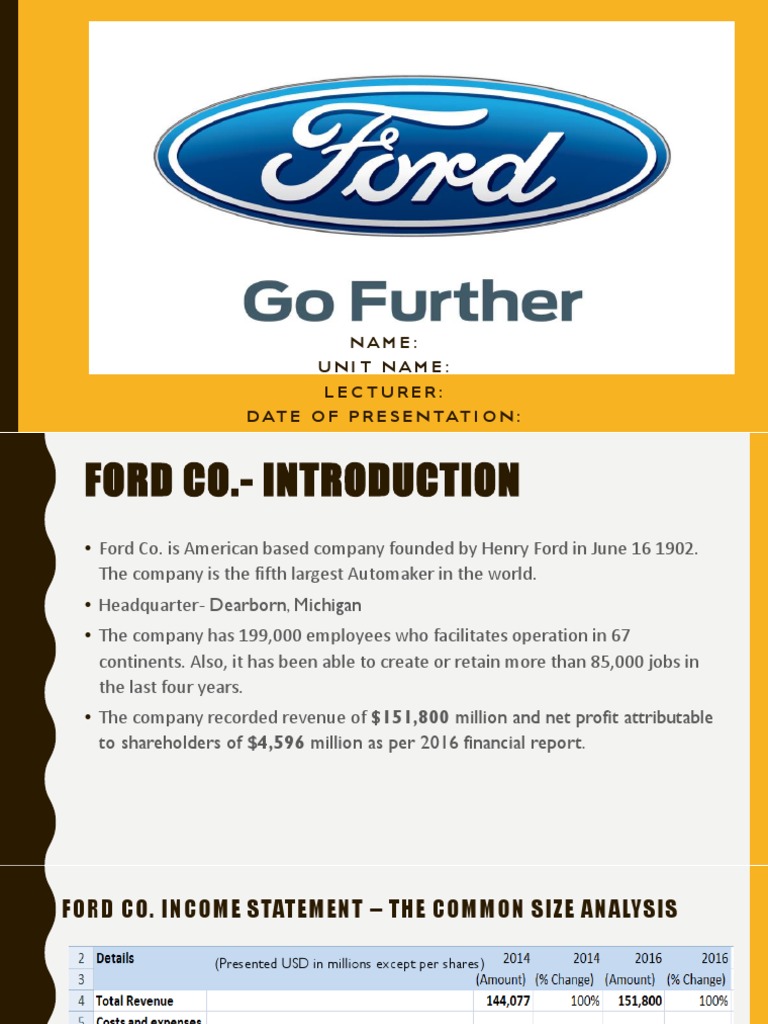 Analysis of Ford Company's Financial Performance and Position for 2014 ...