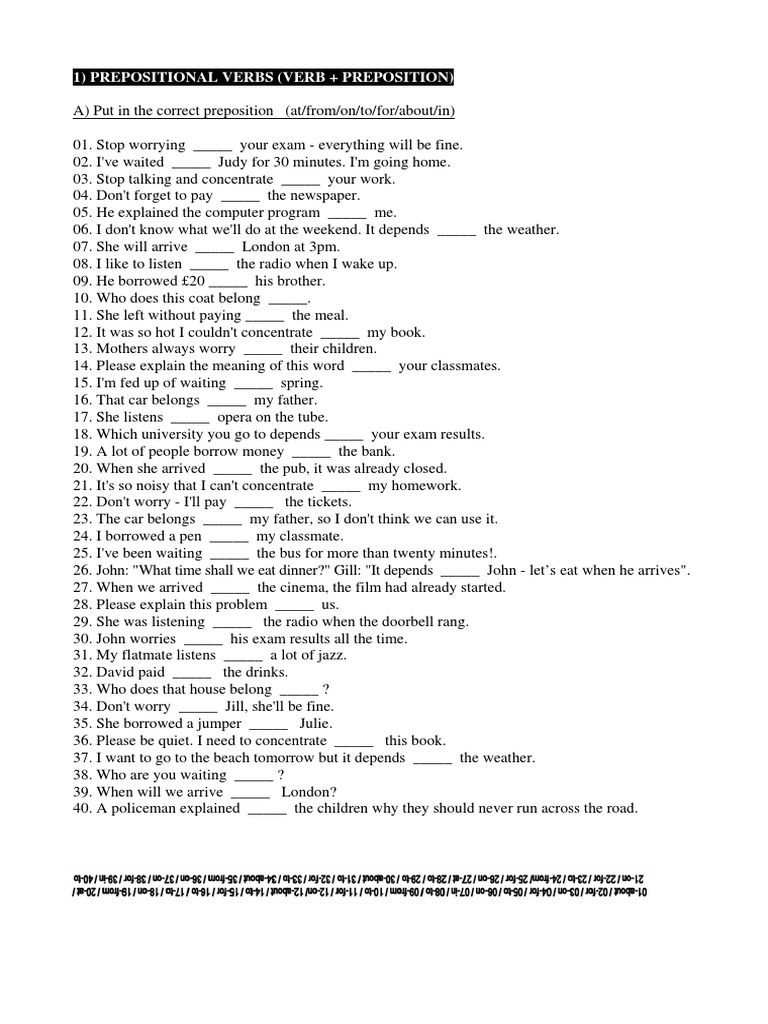 1) Prepositional Verbs - Exercises | PDF