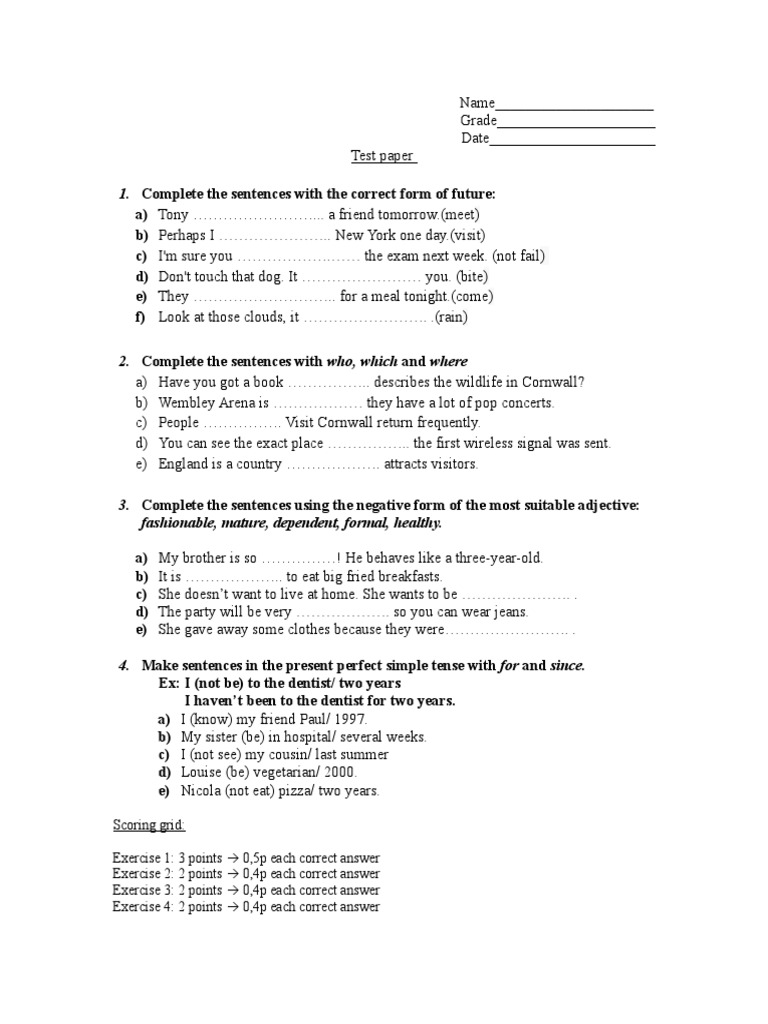 Test Paper | PDF | Syntactic Relationships | Morphology